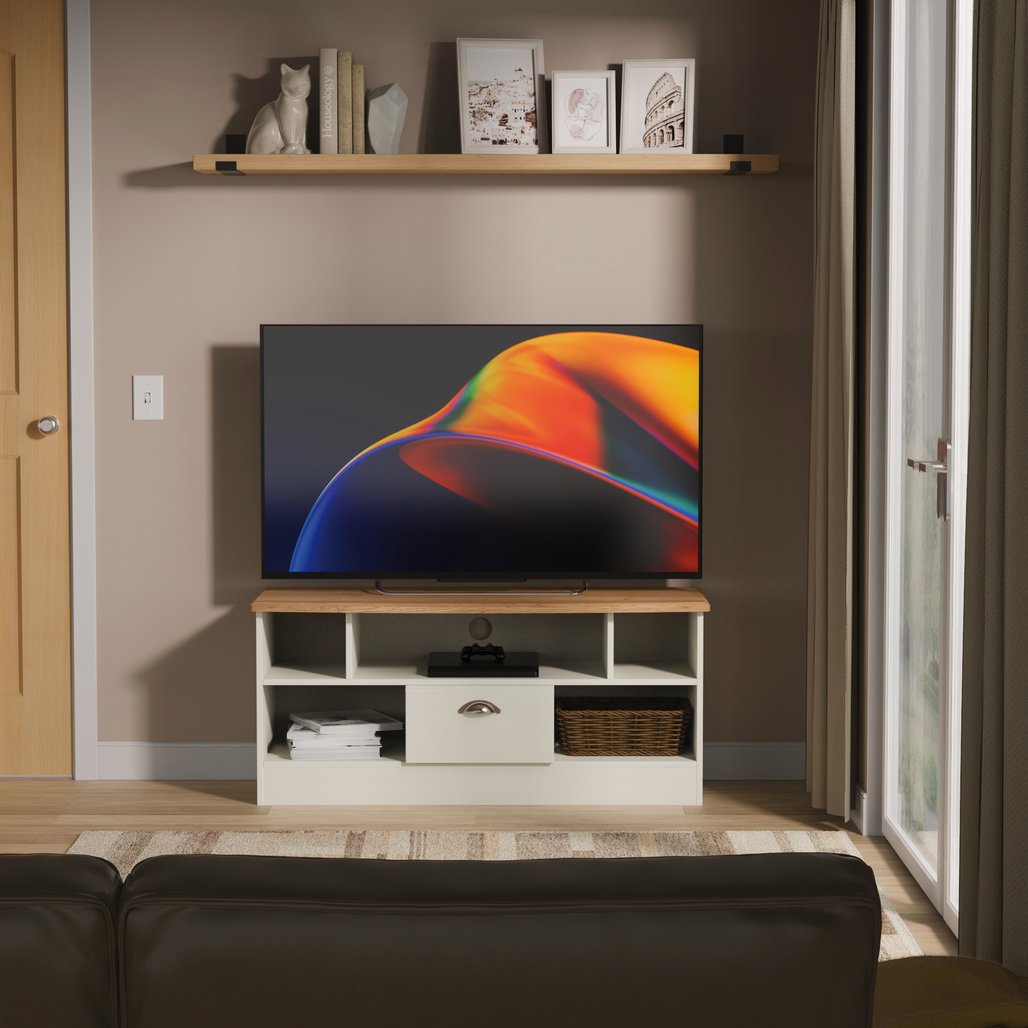 Victoria 1 Drawer Open Shelf TV Unit with Oak Top – Own Furniture