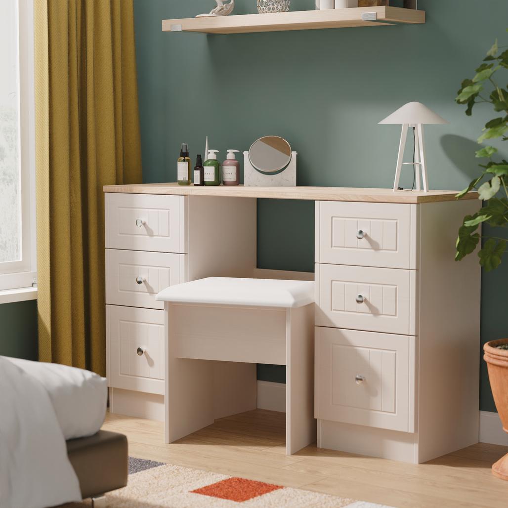 Vienna 6 Drawer Double Pedestal Dressing Table with Oak Top – Own Furniture