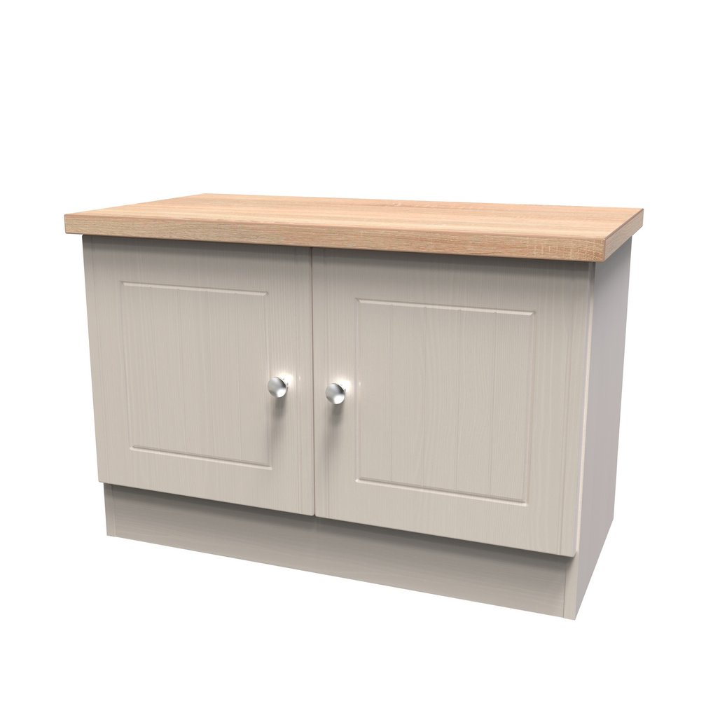 Vienna Low 2 Door Storage Unit with Oak Top – Own Furniture