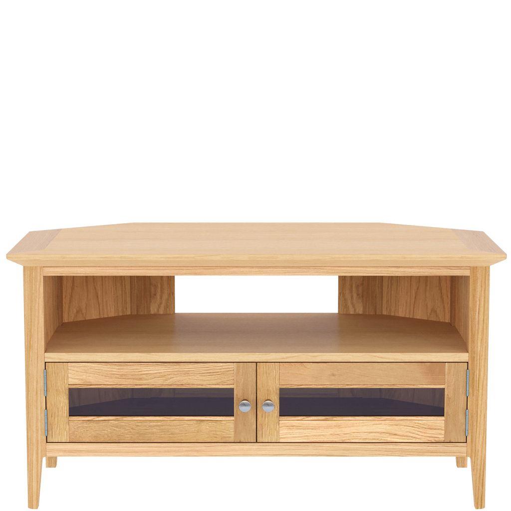 Saxton 2 Door Open Shelf Glazed Corner TV Unit – Own Furniture