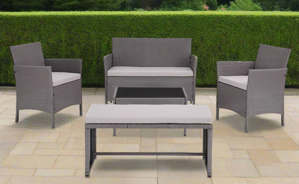 Maya 5 Piece Rattan Garden Set with Bench – Own Furniture
