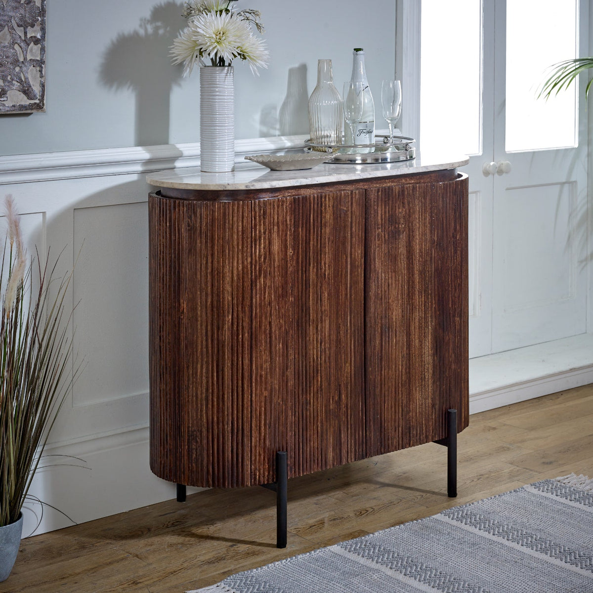 Opal Marble & Mango Wood 4 Door Drinks Cabinet – Own Furniture