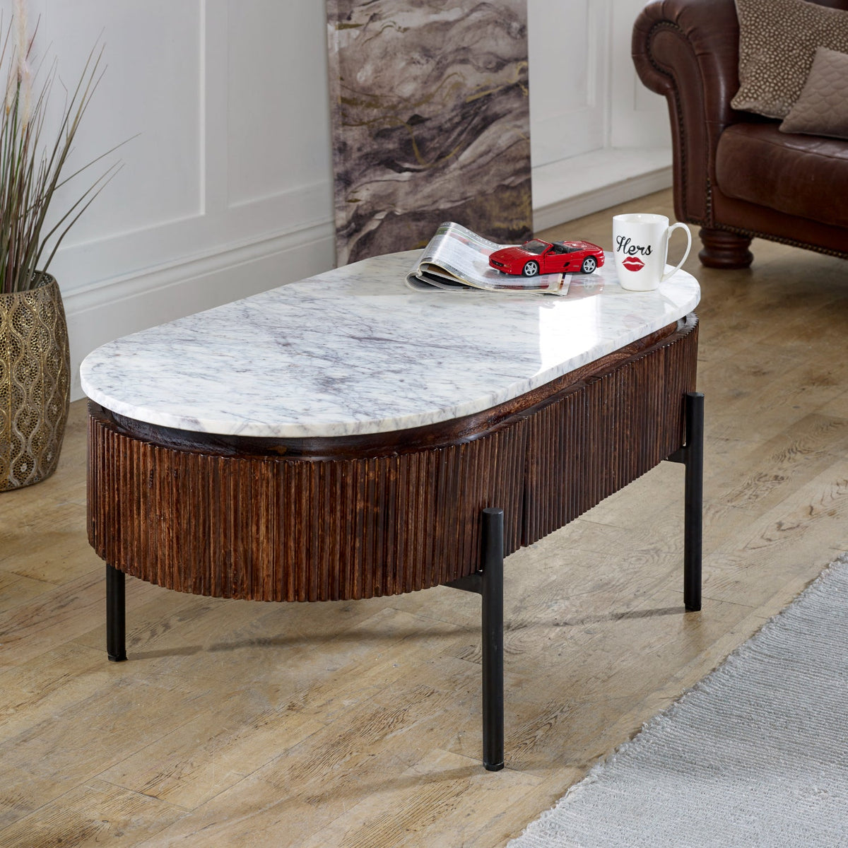 Opal Natural Marble and Mango Wood 2 Drawer Coffee Table – Own Furniture